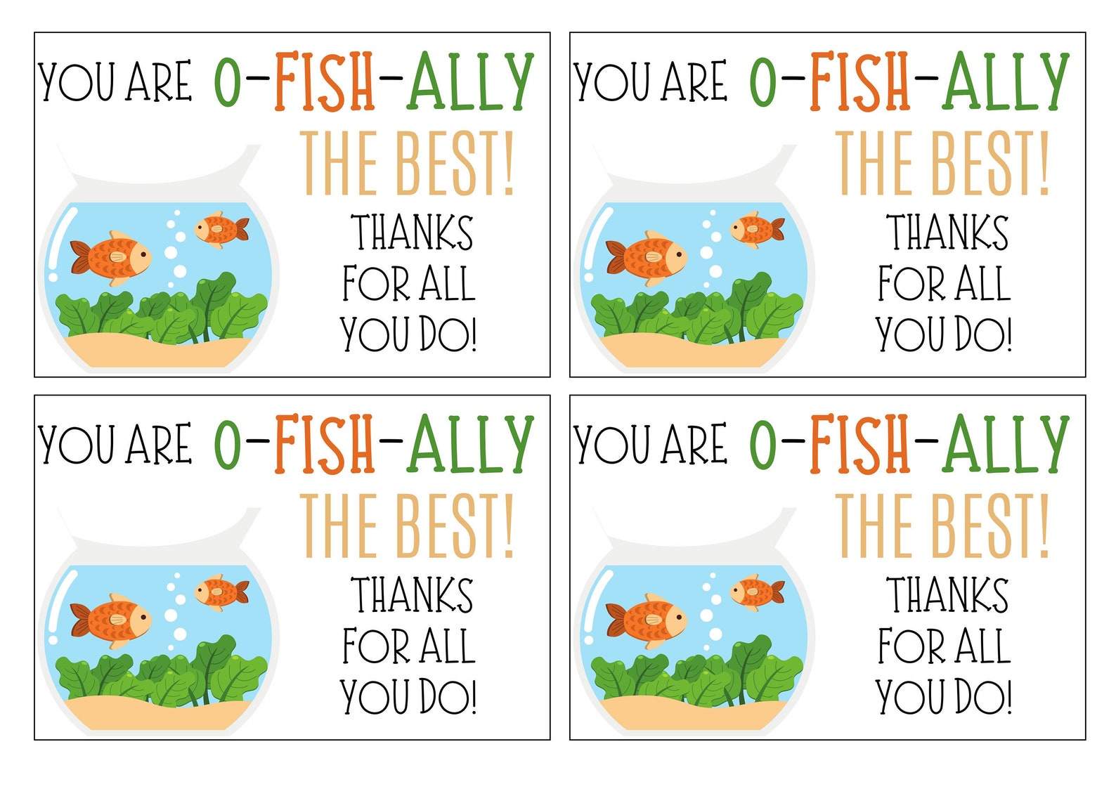 Teacher Appreciation Gift Tags – O-fish-ally the Best (digital Download ...