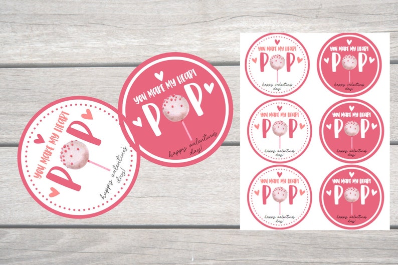You Make My Heart POP, Printable Valentines Tag, Kids Valentines, Cake ...
