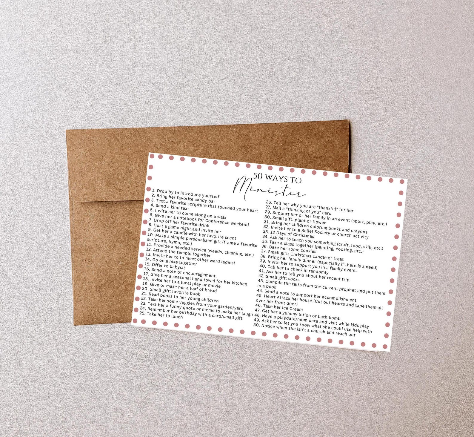 50 Ways to Minister, Relief Society Bookmark, Ministering Bookmark ...