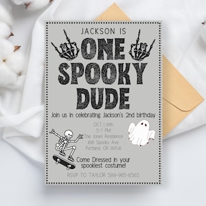 One Spooky Dude Halloween First Birthday Invitation, Editable Spooky ...