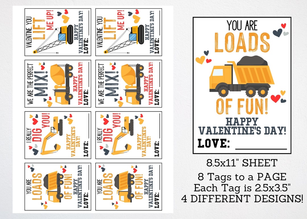 Construction Valentine's Day Cards, Kids Classroom Valentines ...