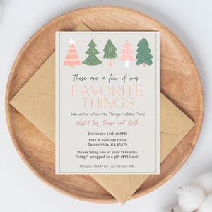 Favorite Things Party Invitation, Girls Gift Exchange Holiday Invite ...