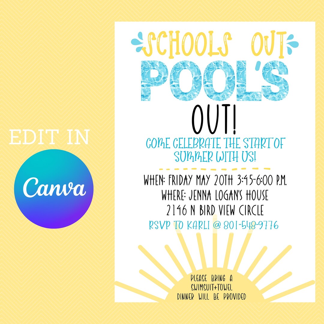 Schools Out Pools Out End of School Party Summer Pool Party Invitation ...