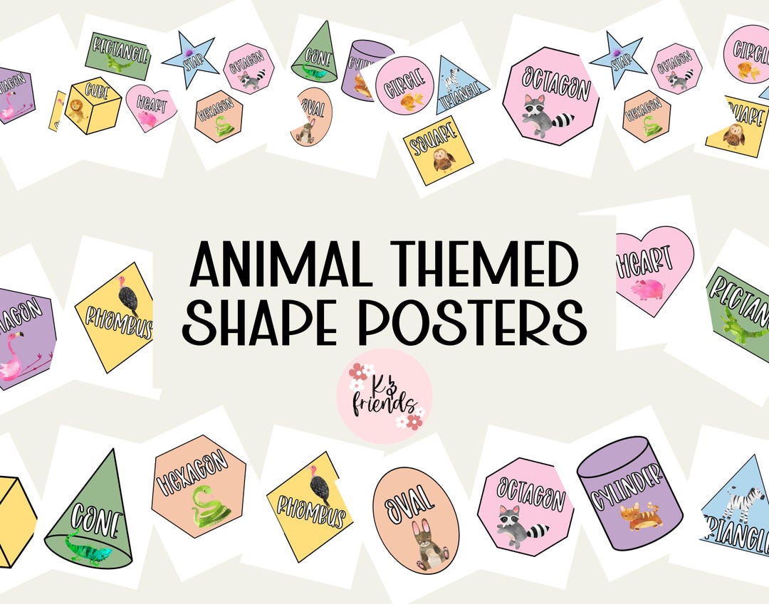 Learn Your Shapes, Classroom Poster Digital Download, Safari Animal ...