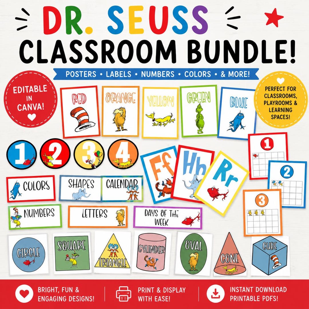 Dr Seuss Classroom Bundle, Dr Seuss Alphabet Posters, Learn to Count ...