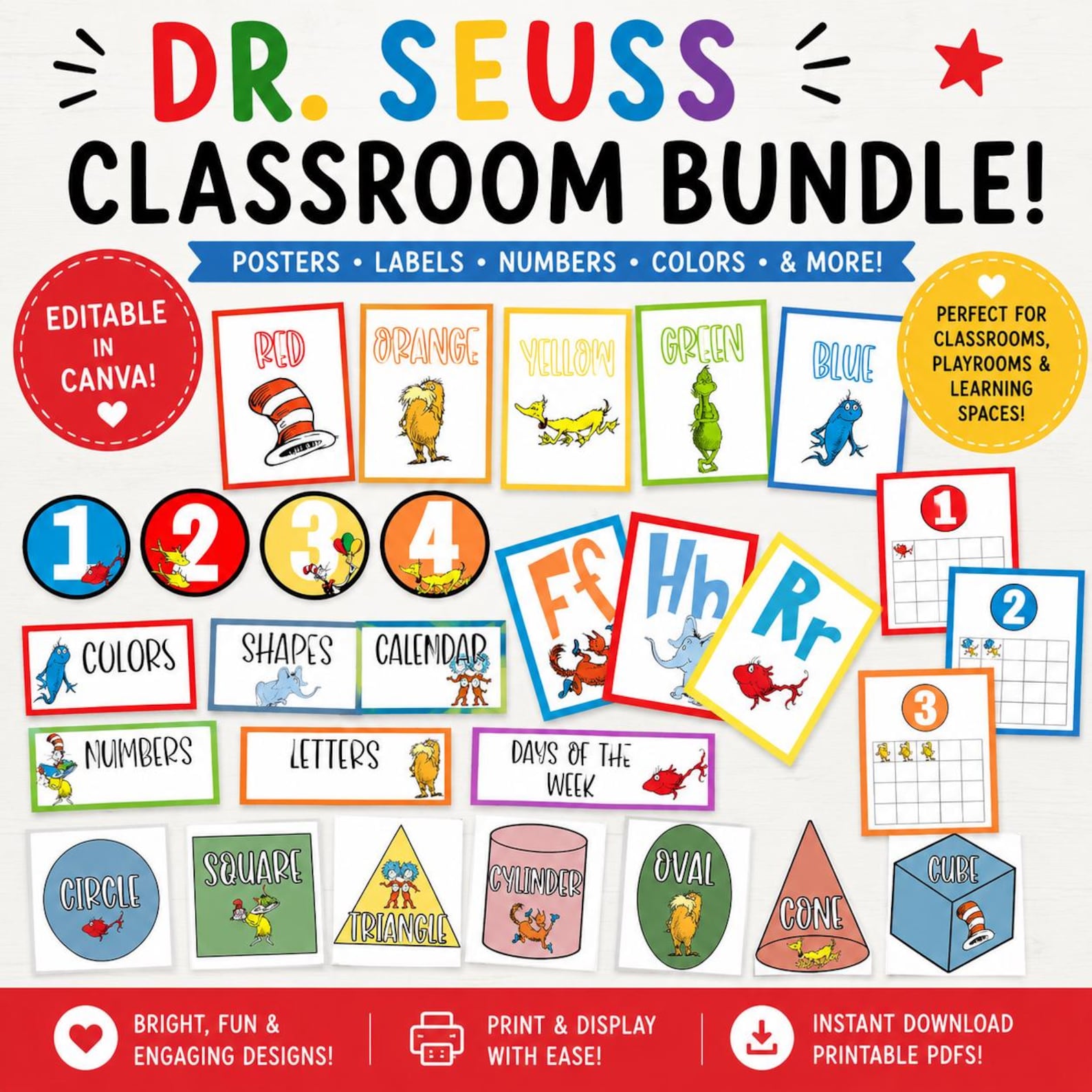 Dr Seuss Classroom Bundle, Dr Seuss Alphabet Posters, Learn to Count ...