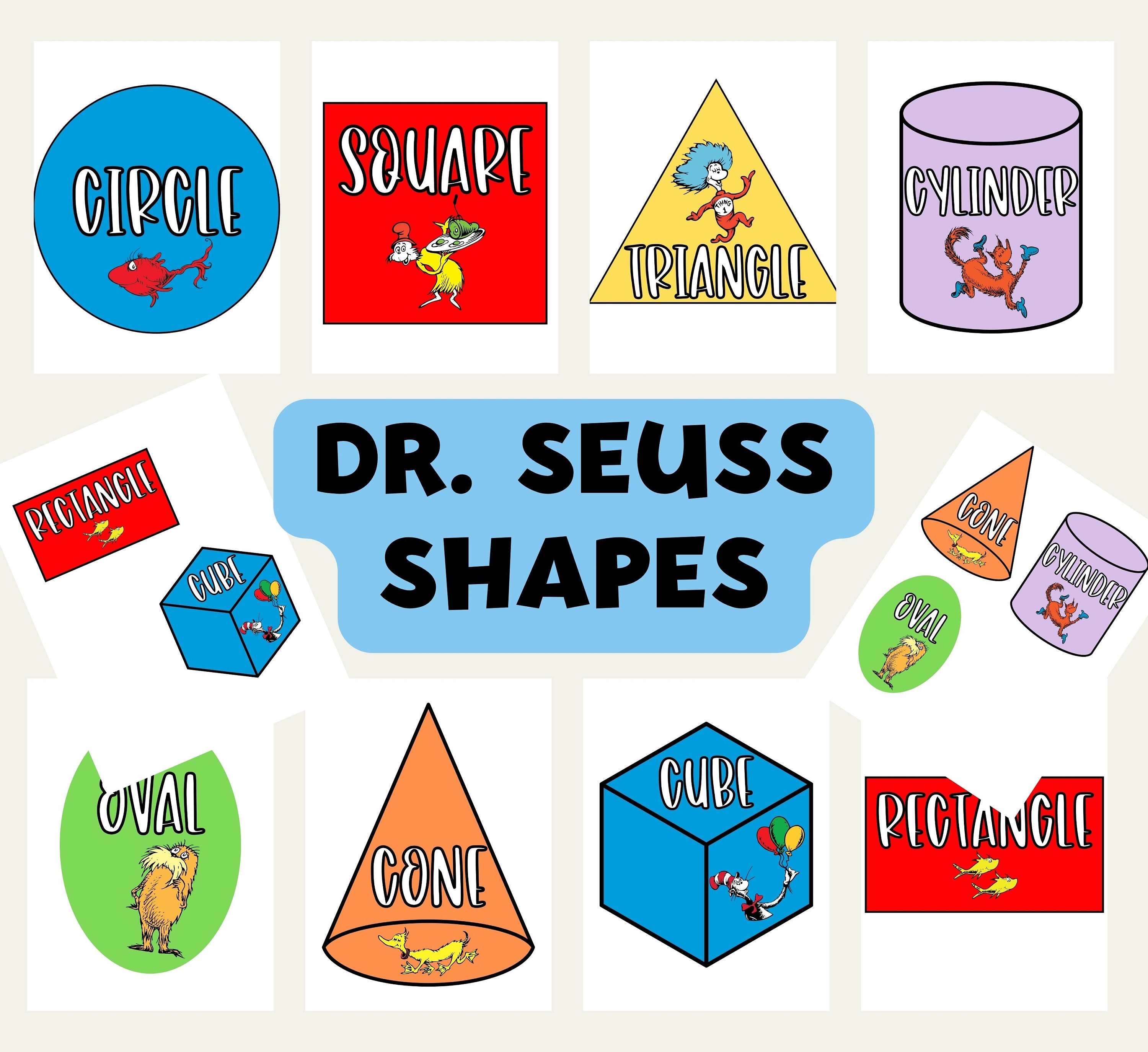 Dr Seuss Shape Posters | Learn Your Shapes | Shaoe Learning Signs ...