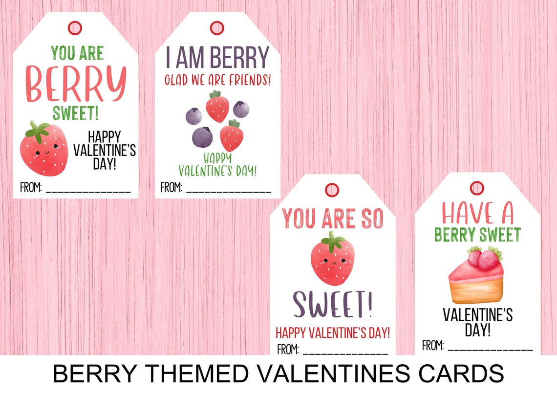 Berry Themed Valentines Card, Fruit Snack Valentine's Day Printable ...