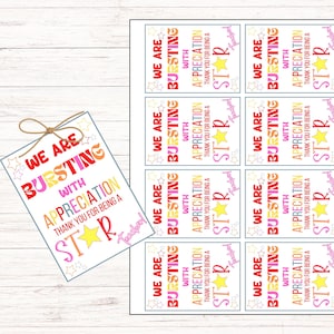 Printable Gift Tags for Teachers: Bursting With Appreciation, Thank You ...