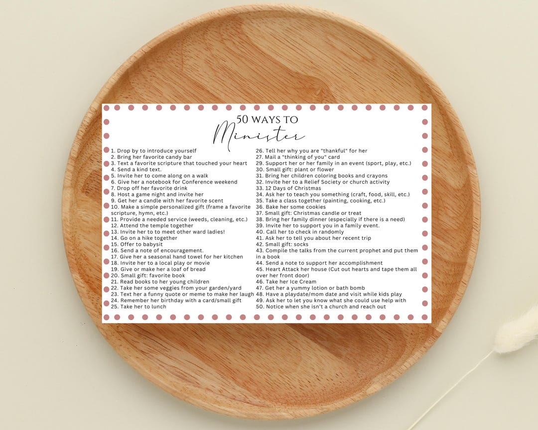 50 Ways to Minister, Relief Society Bookmark, Ministering Bookmark ...
