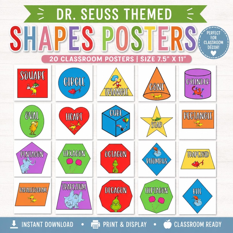 Dr Seuss Shape Posters | Learn Your Shapes | Shaoe Learning Signs ...