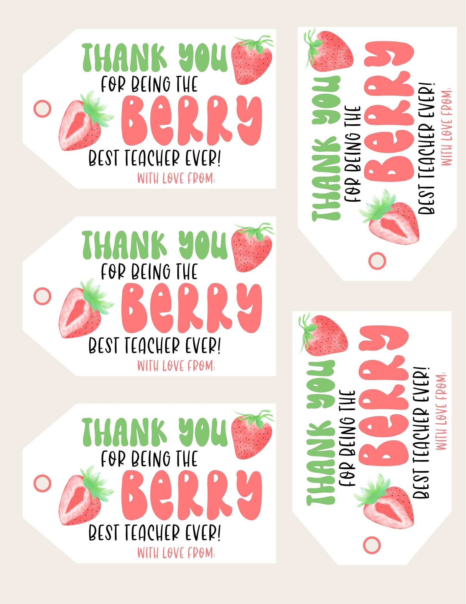 PRINTABLE Teacher Appreciation Tags BERRY Thank You the - Etsy
