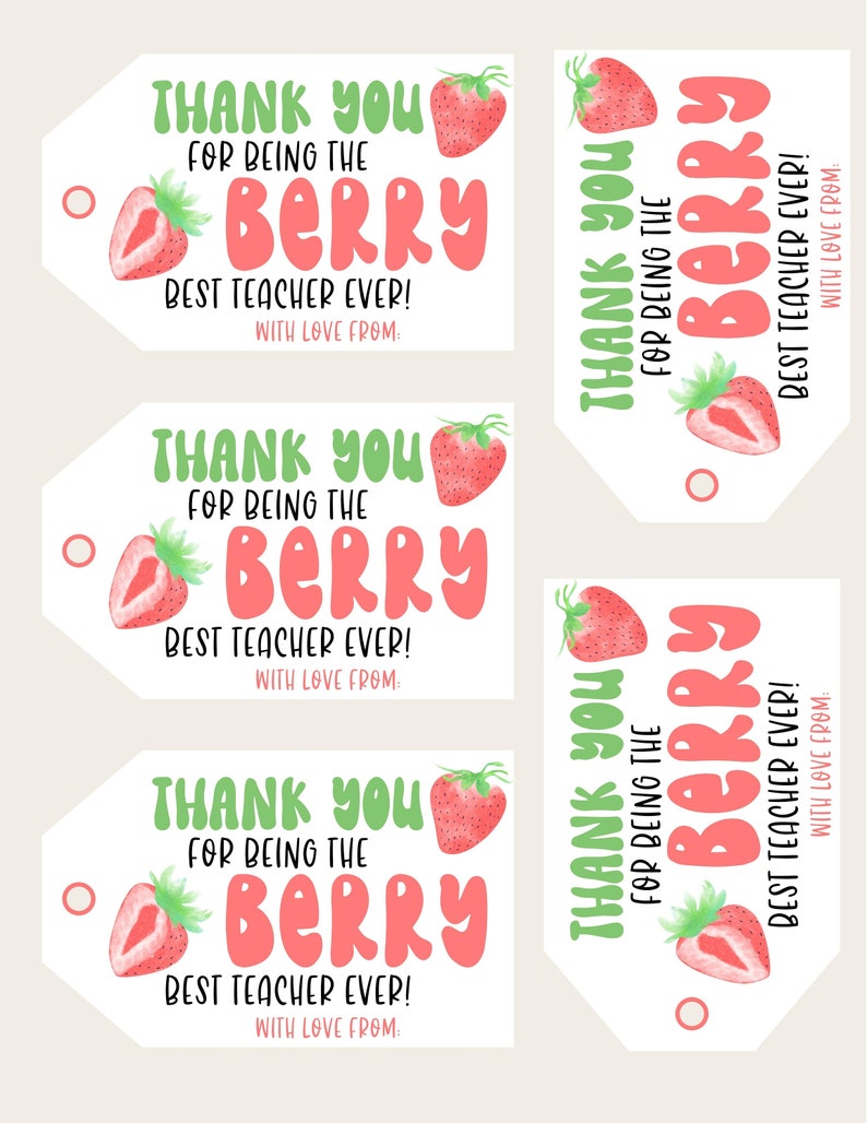 PRINTABLE Teacher Appreciation Tags BERRY Thank You the - Etsy