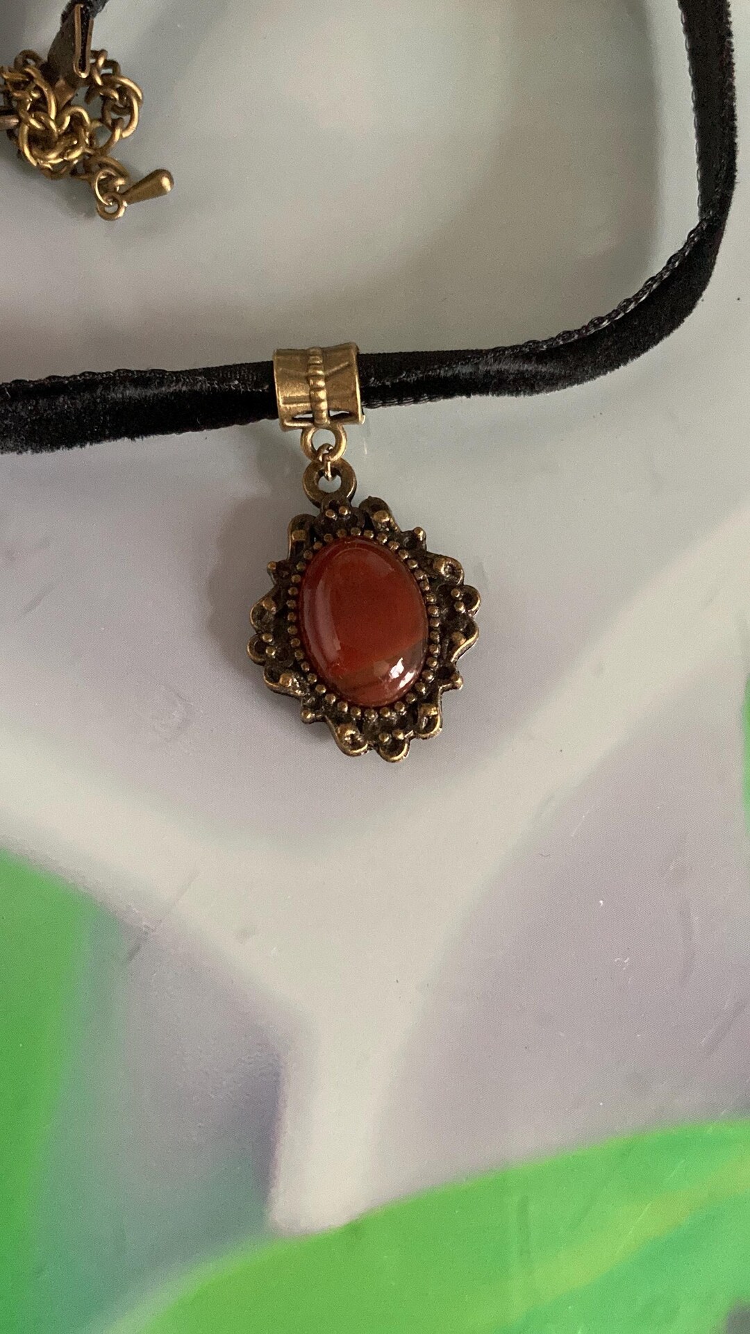 Red Agate Natural Stone Black Velvet Choker (ships Worldwide) Please ...