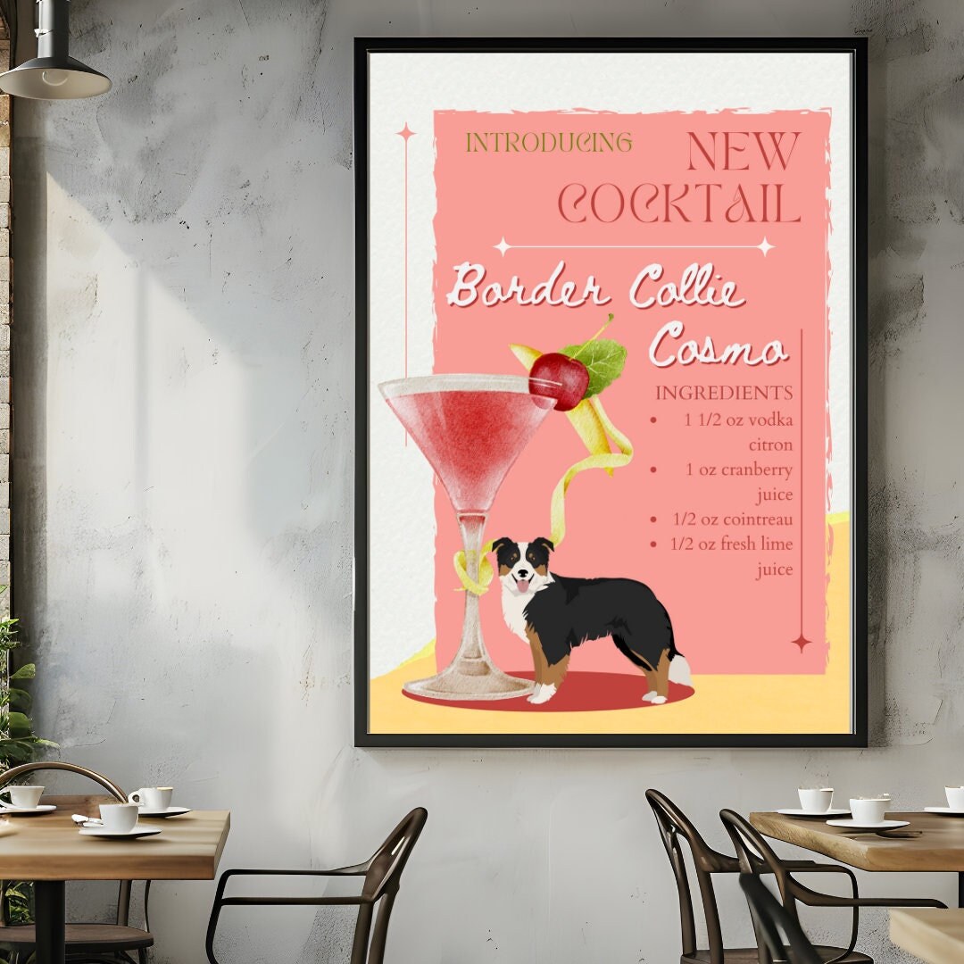Border Collie 'cosmo' Cocktail Menu Print / Border Collie Wall Art Dog ...