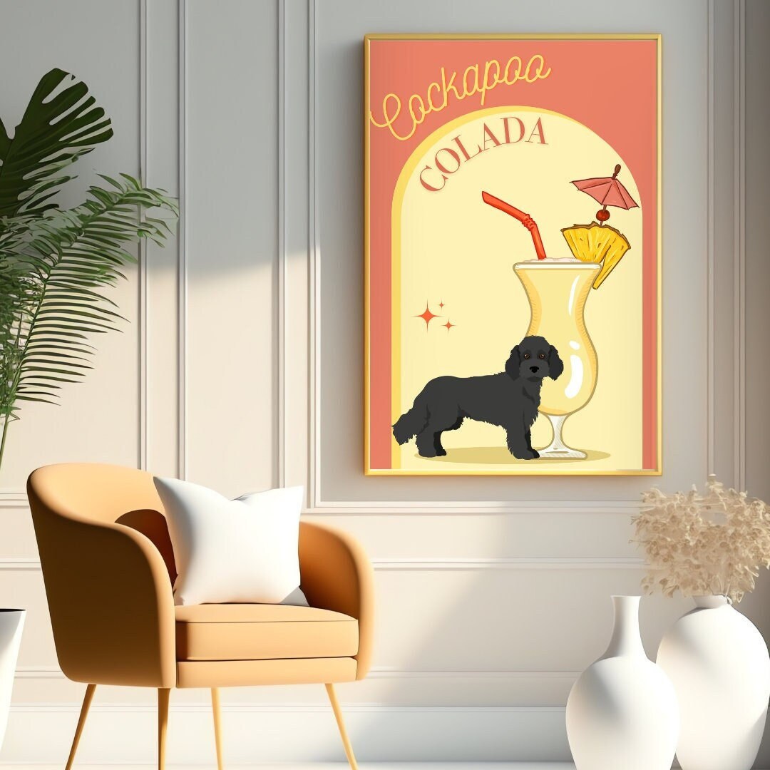 Black Cockapoo Wall Art 'cockapoo Colada' / Cockapoo Bar Decor Print ...
