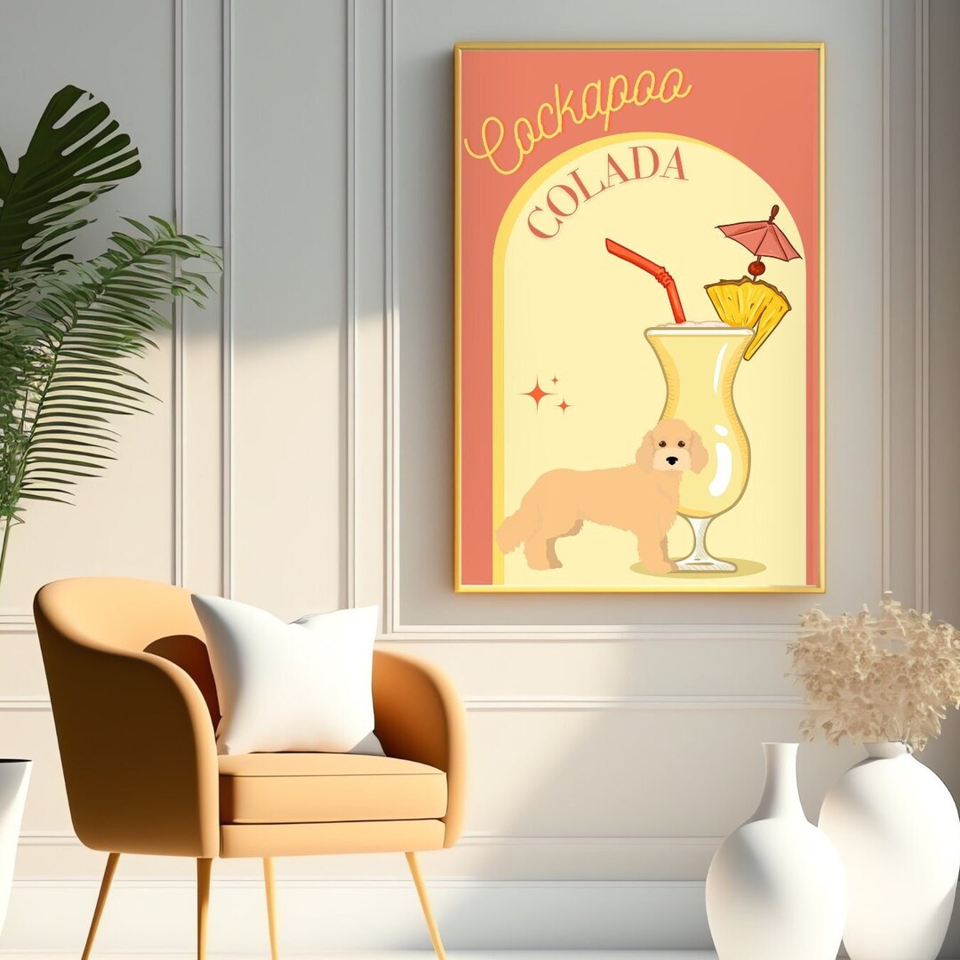Cockapoo Wall Art 'cockapoo Colada' / Cockapoo Bar Decor Print / Peach ...