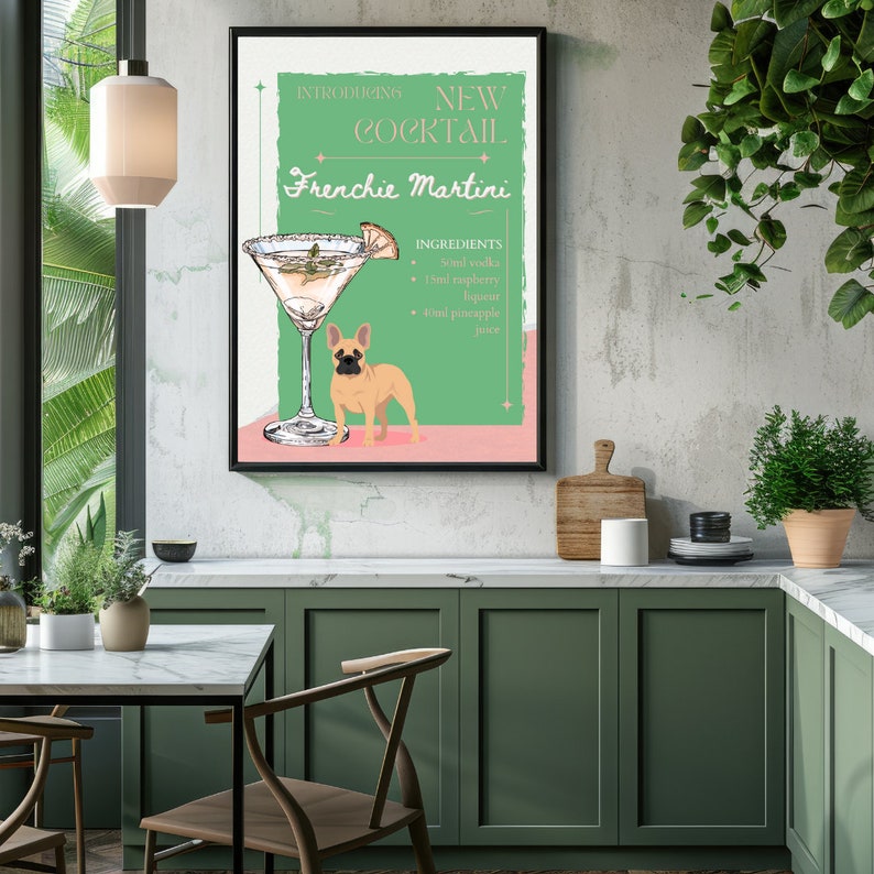 Frenchie Martini Cocktail Menu Print / French Bulldog Wall Art Dog Bar ...