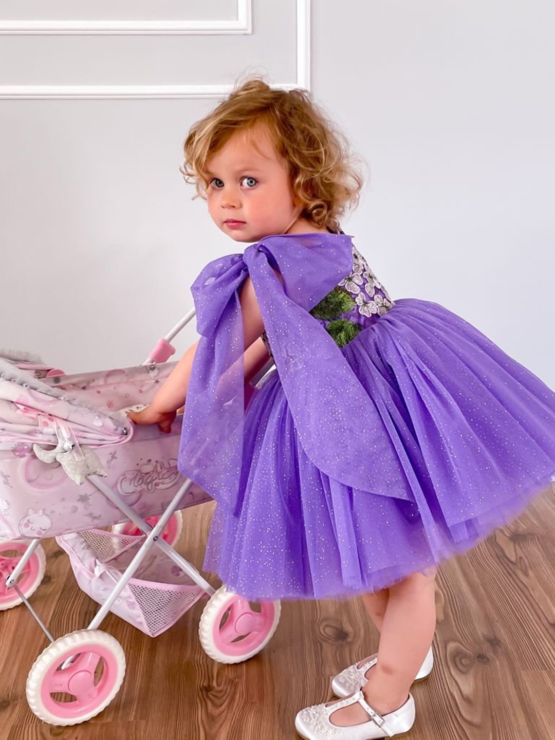 Lilac Hydrangea Flower Girl Dress Birthday Party Tutu Glitter Lace ...