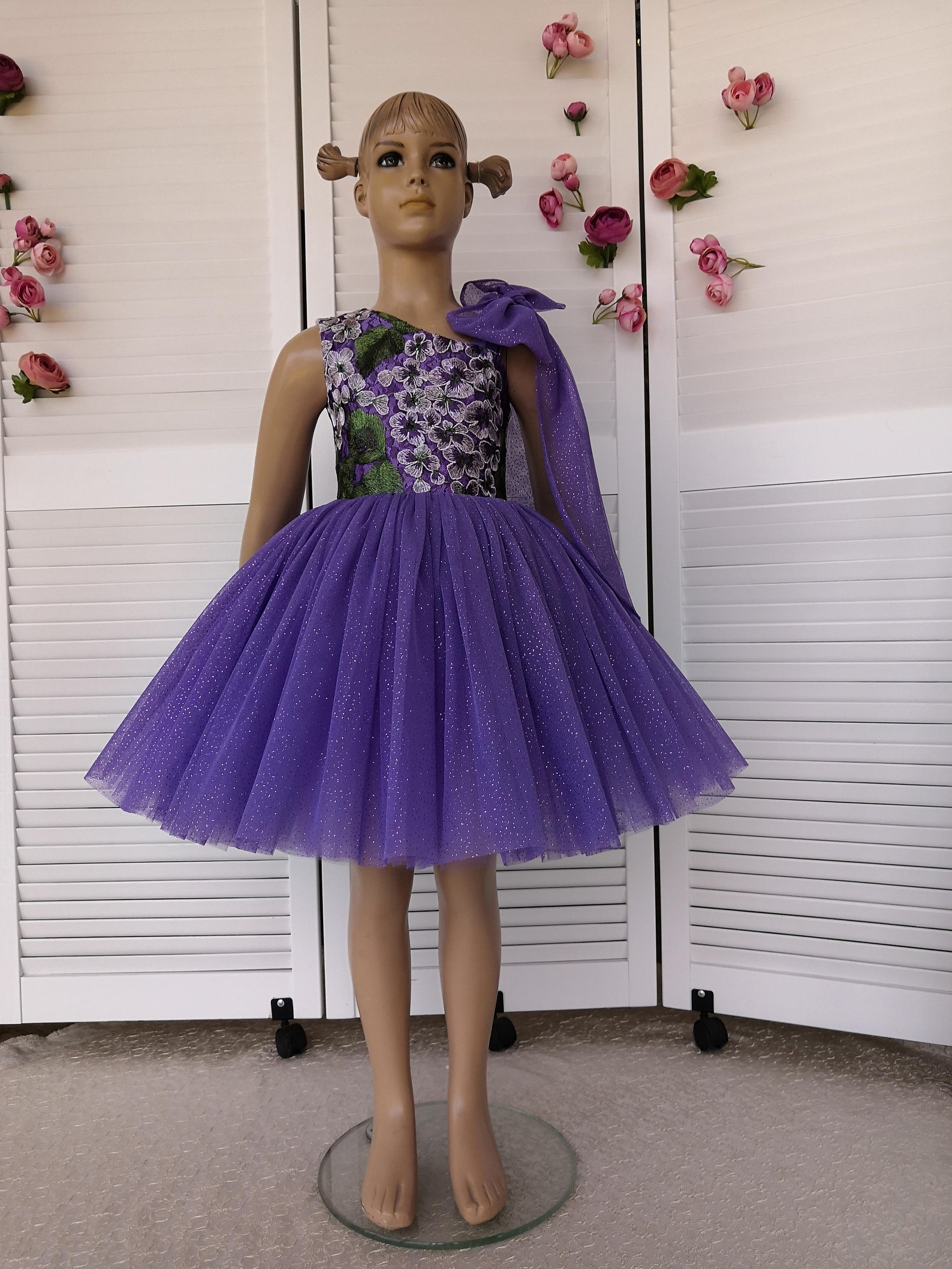 Lilac Hydrangea Flower Girl Dress Birthday Party Tutu Glitter Lace ...