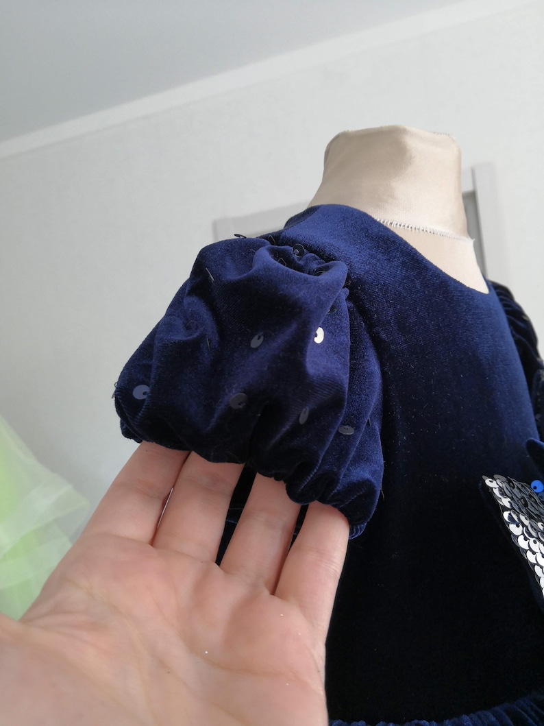 Dark Blue Velvet Flower Girl Dress Velvet Baby Sequined - Etsy