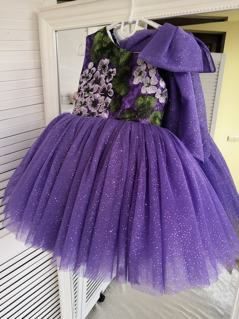 Lilac Hydrangea Flower Girl Dress Birthday Party Tutu Glitter Lace ...