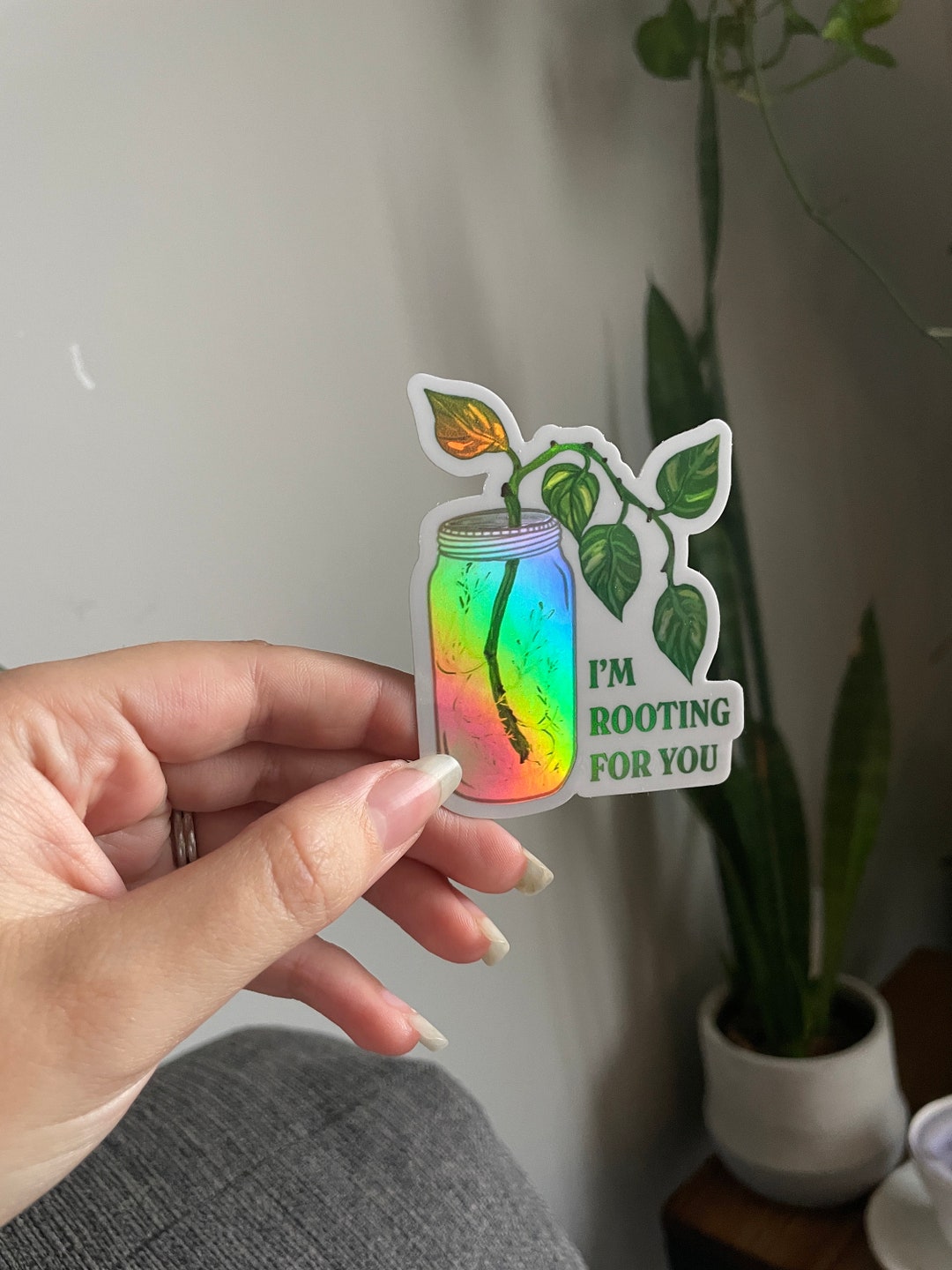 I’m Rooting for You Holo, Clear & Regular Vinyl Sticker | Plant Sticker ...
