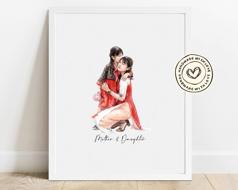 Minimal Tiny Portrait Drawing Watercolor Painting Print, Custom First ...