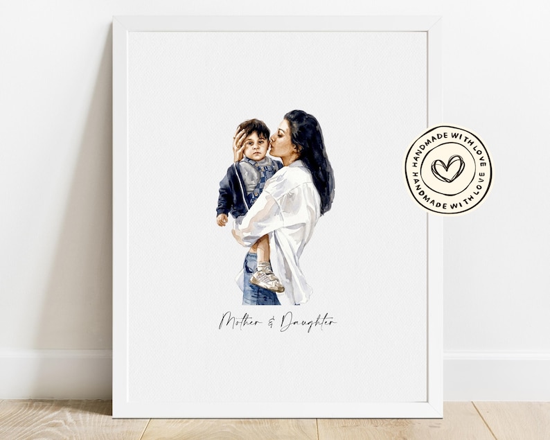 Minimal Tiny Portrait Drawing Watercolor Painting Print, Custom First ...