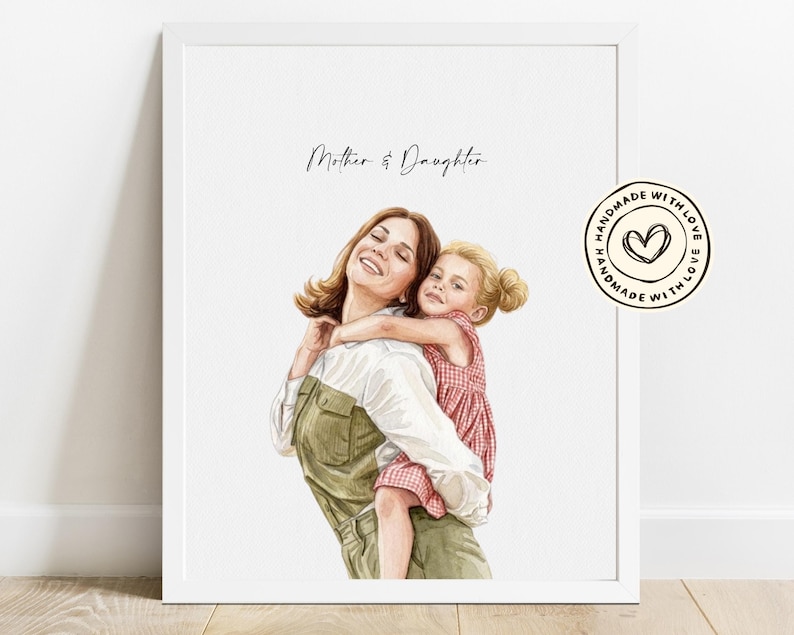 Minimal Tiny Portrait Drawing Watercolor Painting Print, Custom First ...