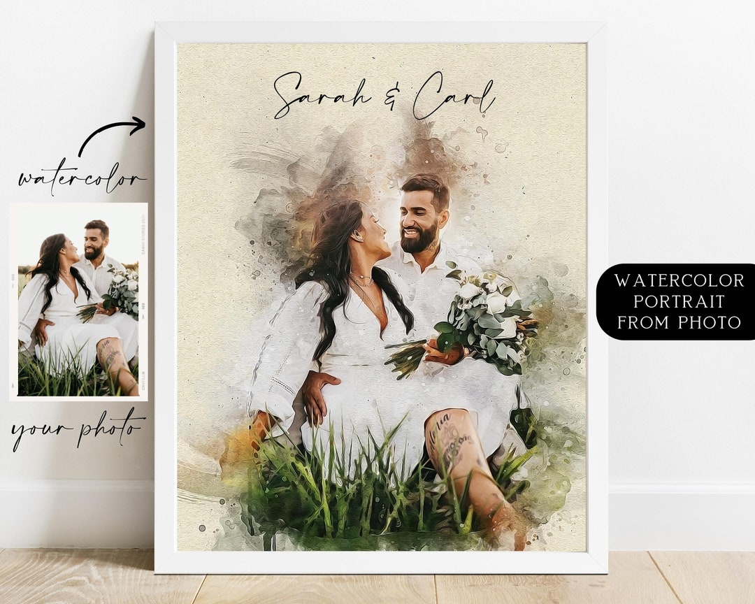 Custom Couple Portrait, 1st Anniversary Gift for Husband, Personalized ...