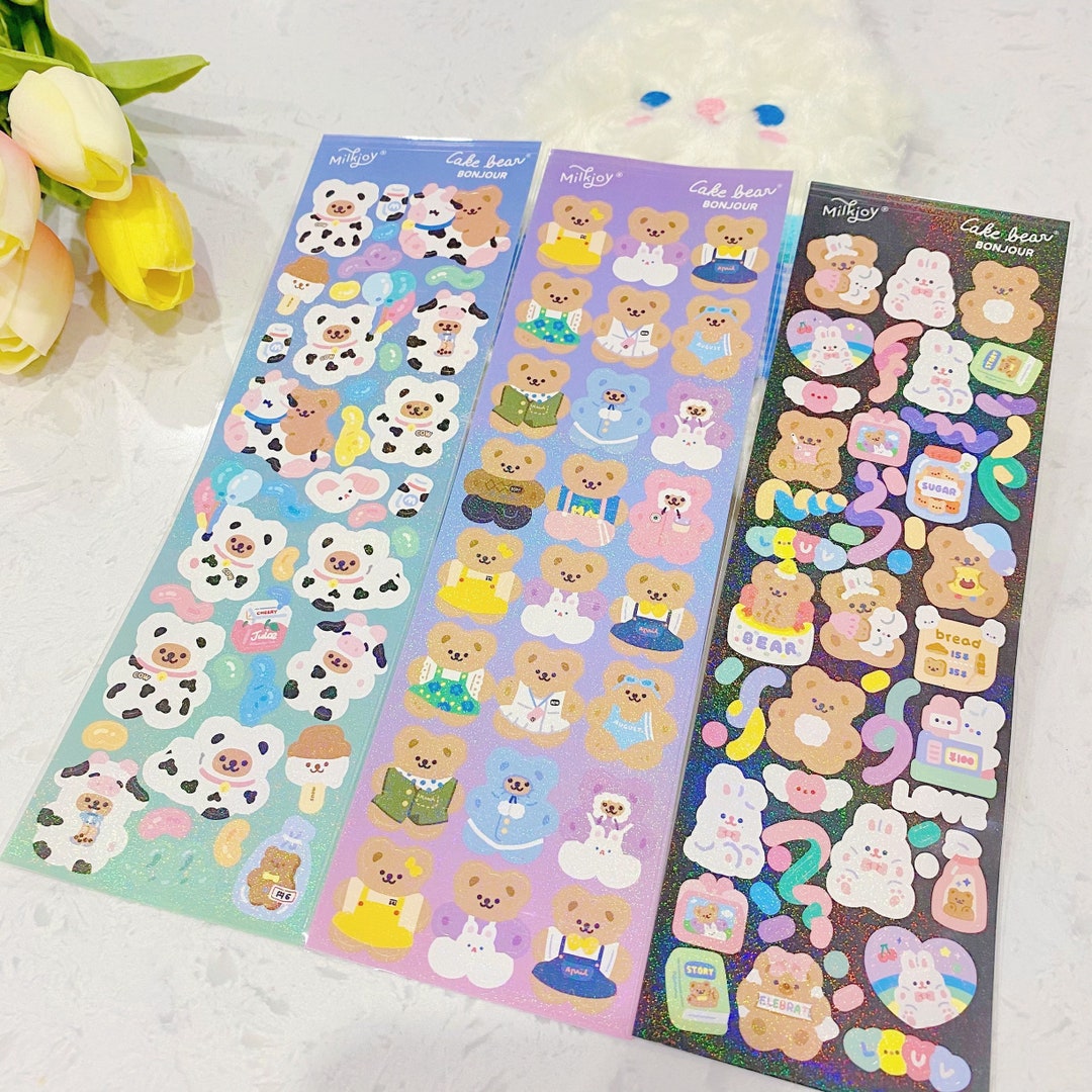 Milkjoy Holographic Bear Stickers Polcos Decorations Journal - Etsy