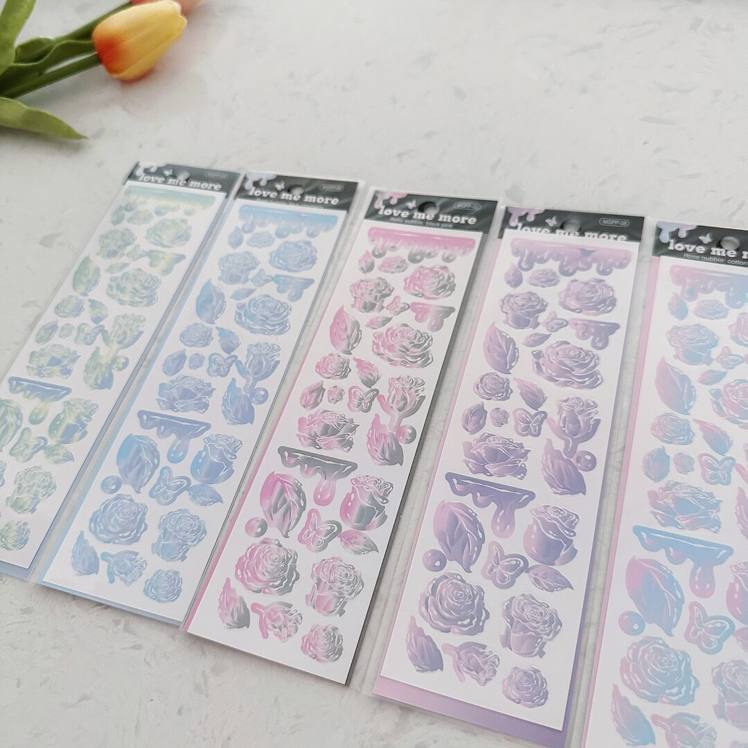 Pastel Bleeding Rose Roses Flower Deco Stickers Toploader Journaling - Etsy