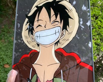 One Piece, Fan Art, Luffy, Painting, Glass, Anime, Custom - Etsy