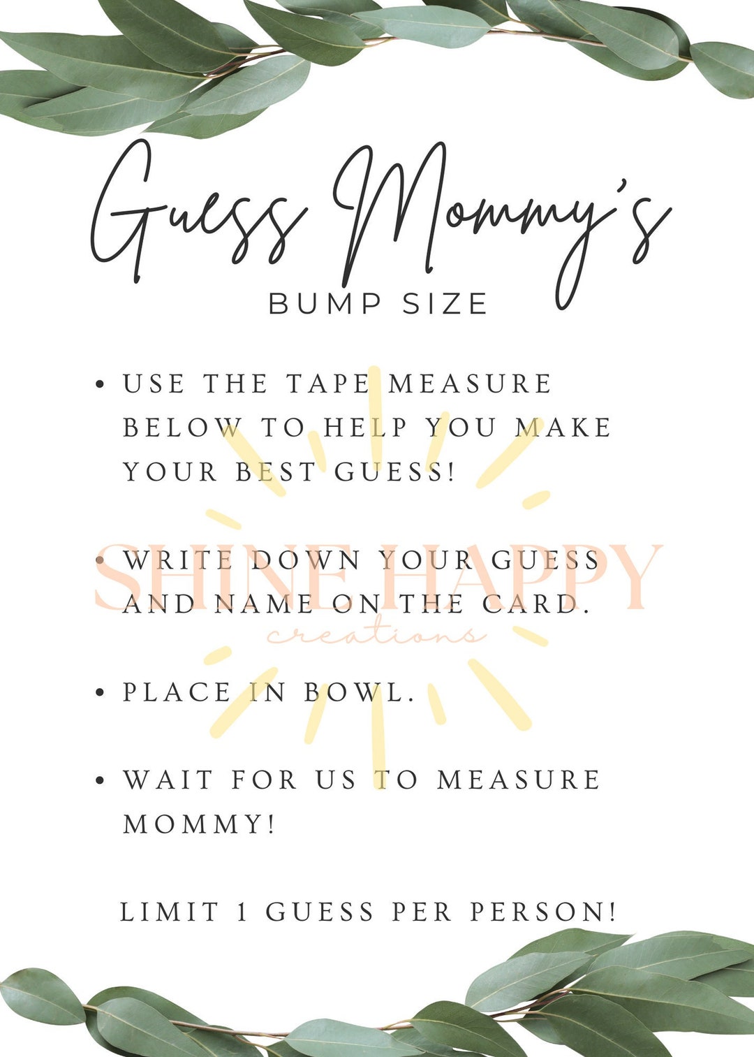 Baby Shower Guest Activity - Guess Mommy's Bump Size - Simplistic With ...