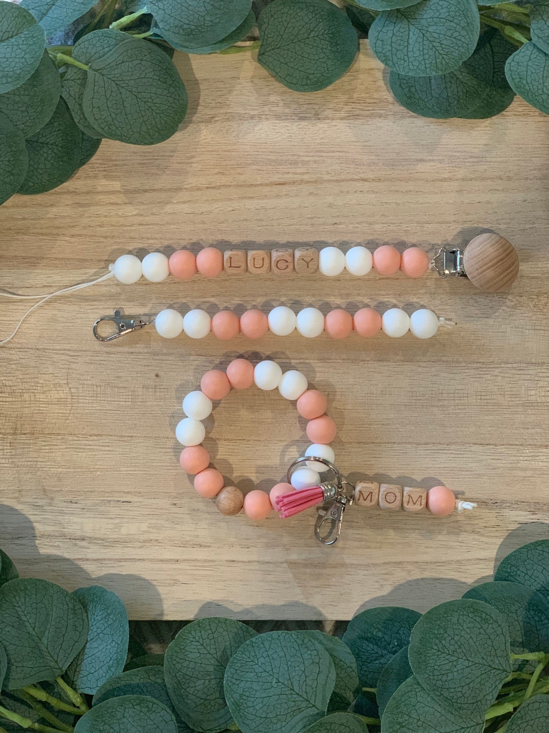 Pink and White Pacifier Clip and Key Chain - Etsy