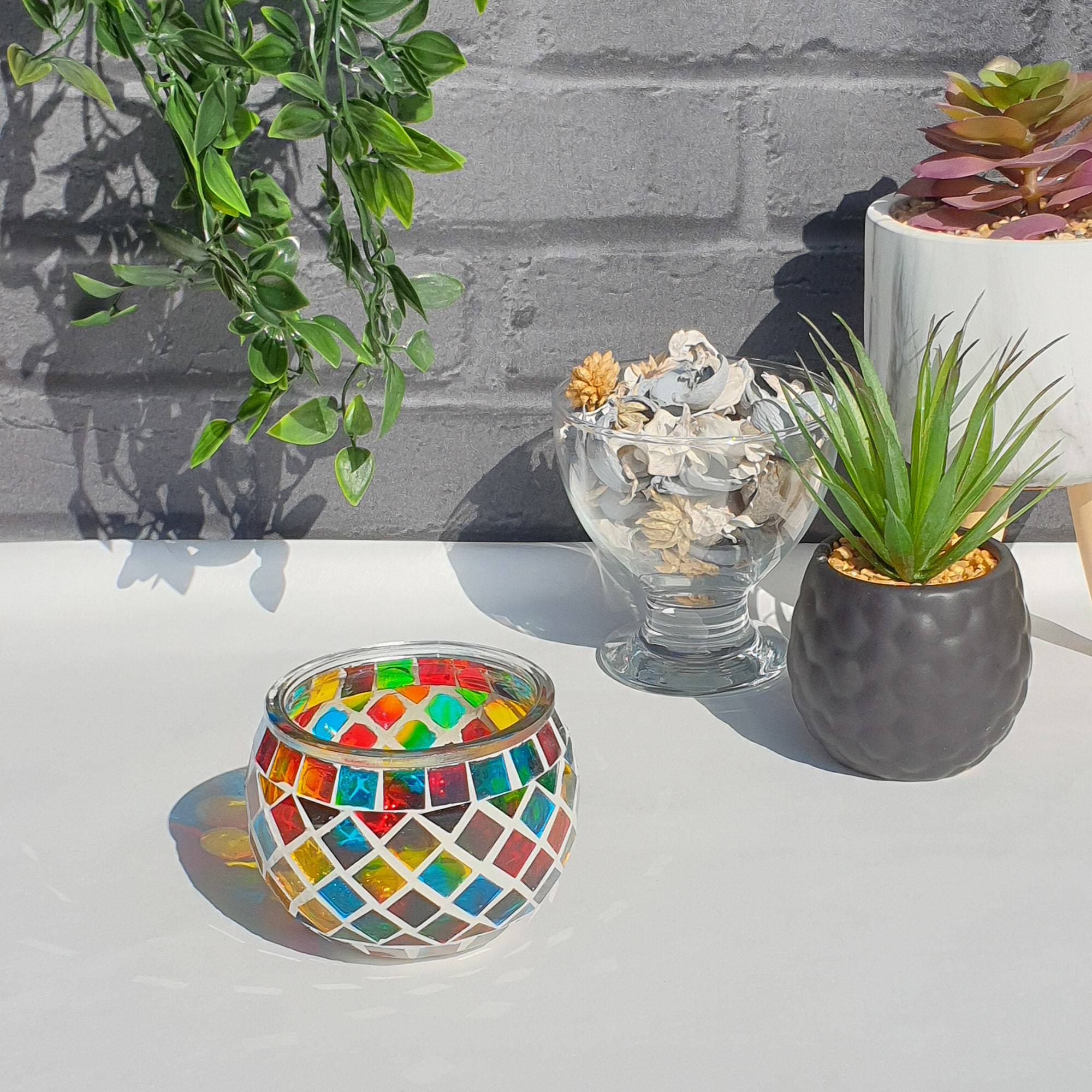 Mosaic Tea Light Holder Glass Jar With 1 Glo Wax Tea Light - Etsy UK