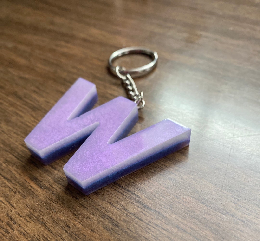 Two-tone Iridescent Purple Letter W Keychain - Etsy