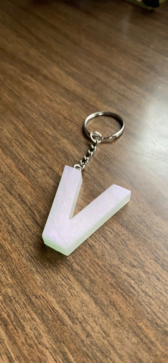 Iridescent Purple Letter V Keychain | Etsy
