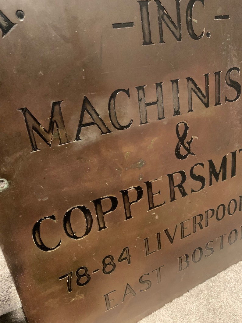 RARE - Solid Brass - East Boston Business Sign. Late 1880's-1910. Own a ...
