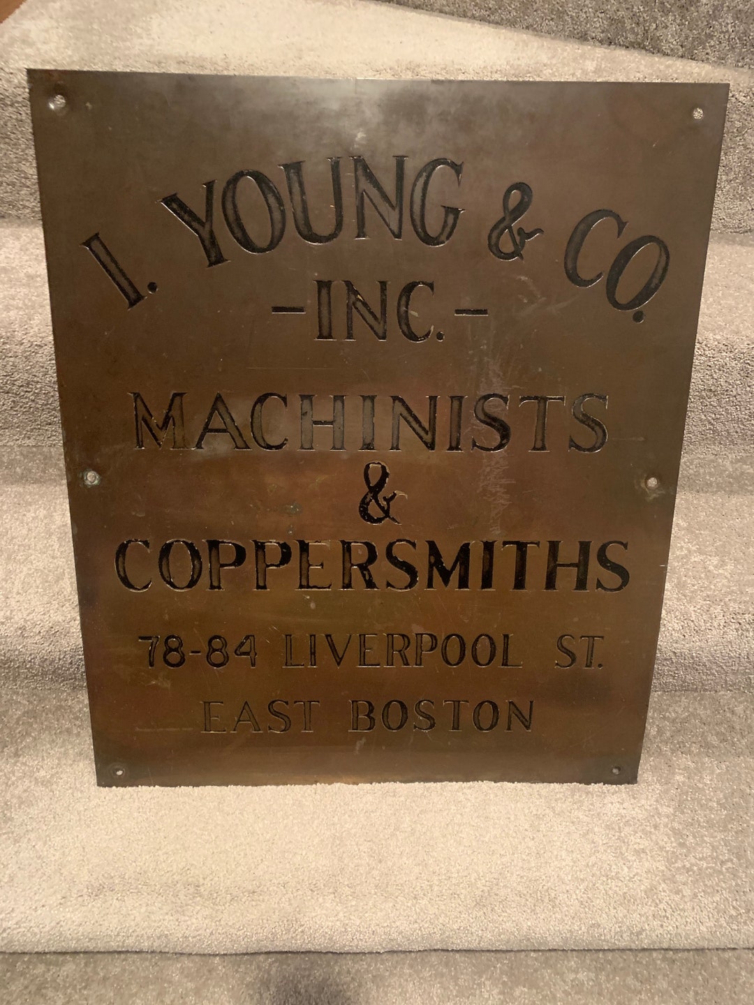 RARE - Solid Brass - East Boston Business Sign. Late 1880's-1910. Own a ...