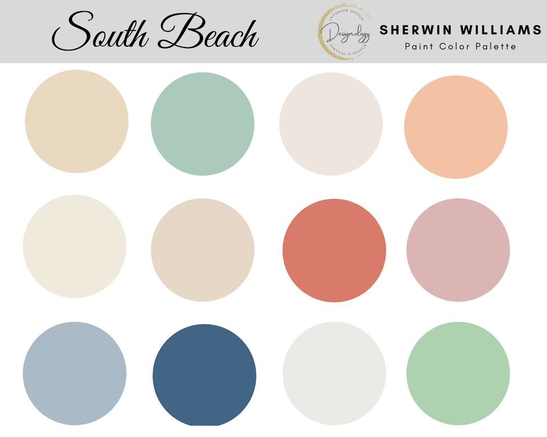 South Beach Paint Color Scheme, Premade Paint Palette, Sherwin Williams ...