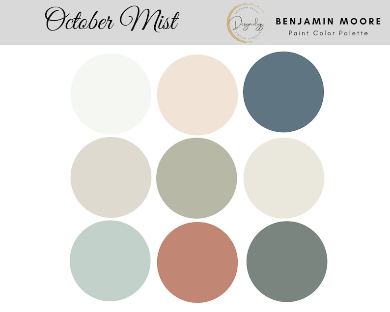 October Mist Paint Color Scheme, Premade Paint Palette, Benjamin Moore ...