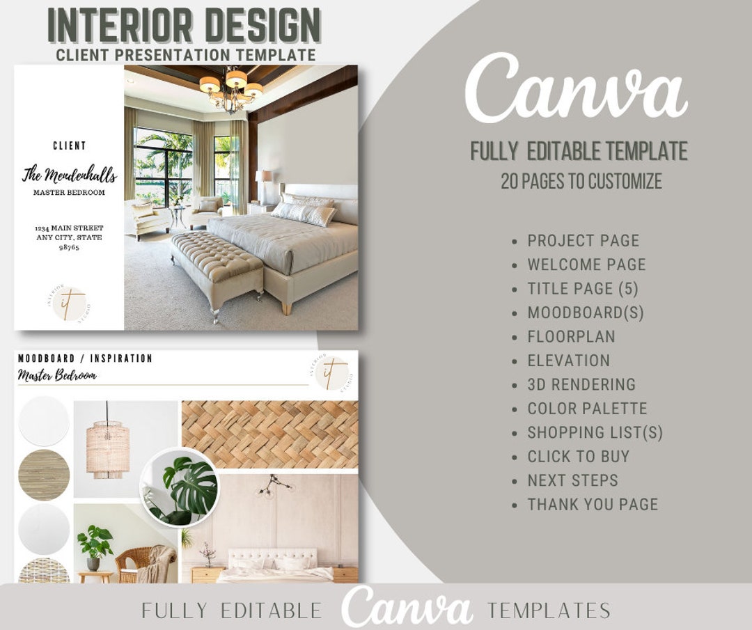 Virtual Interior Design Client Presentation Template, Canva Template ...
