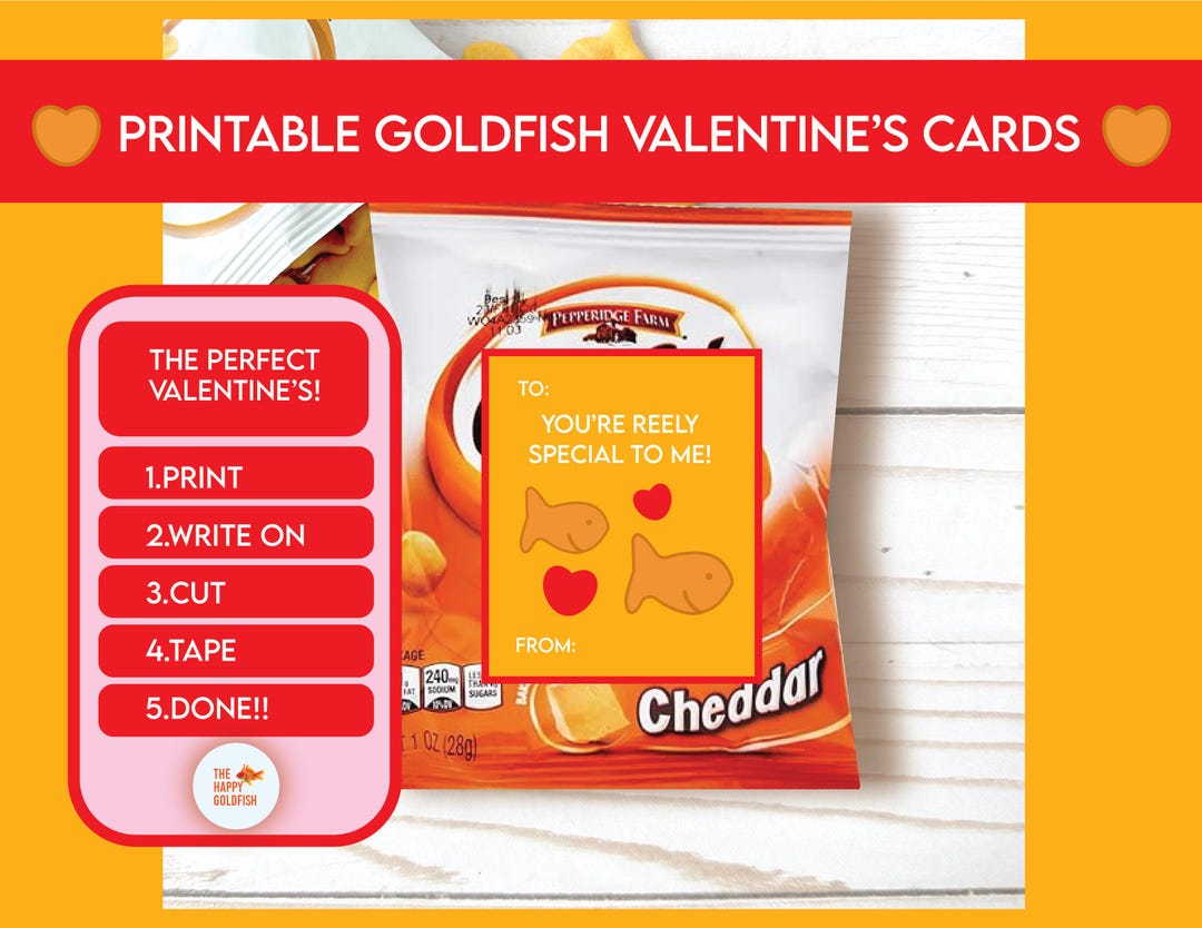Printable Goldfish Valentine's Day Cards, Classroom Valentine Goldfish ...