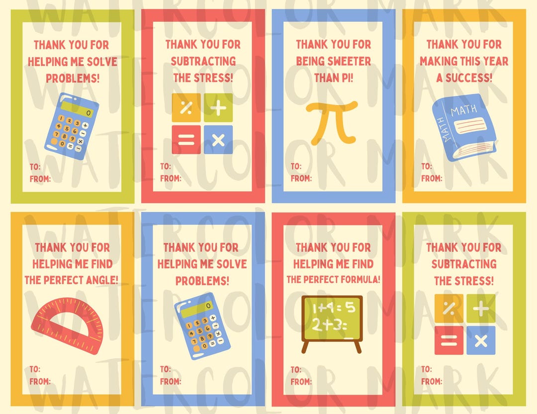 Printable Gift Tags School Days Math Edition, Elementary, Fun, Thank ...