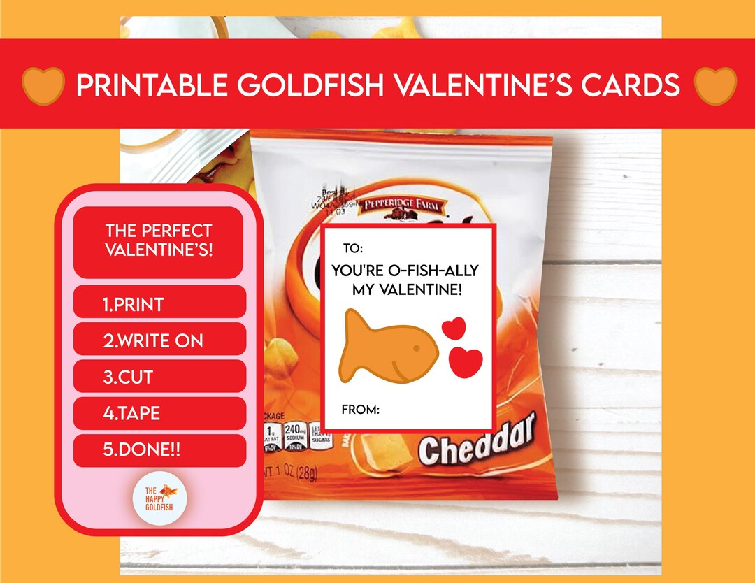 Printable Goldfish Valentine's Day Cards, Classroom Valentine Goldfish ...