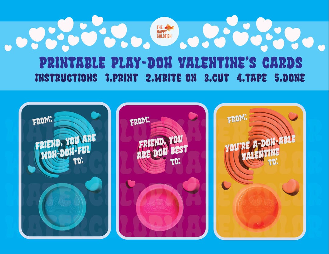 Valentine's Play-doh Cards, Playdoh Valentine Card Printable, Classroom ...