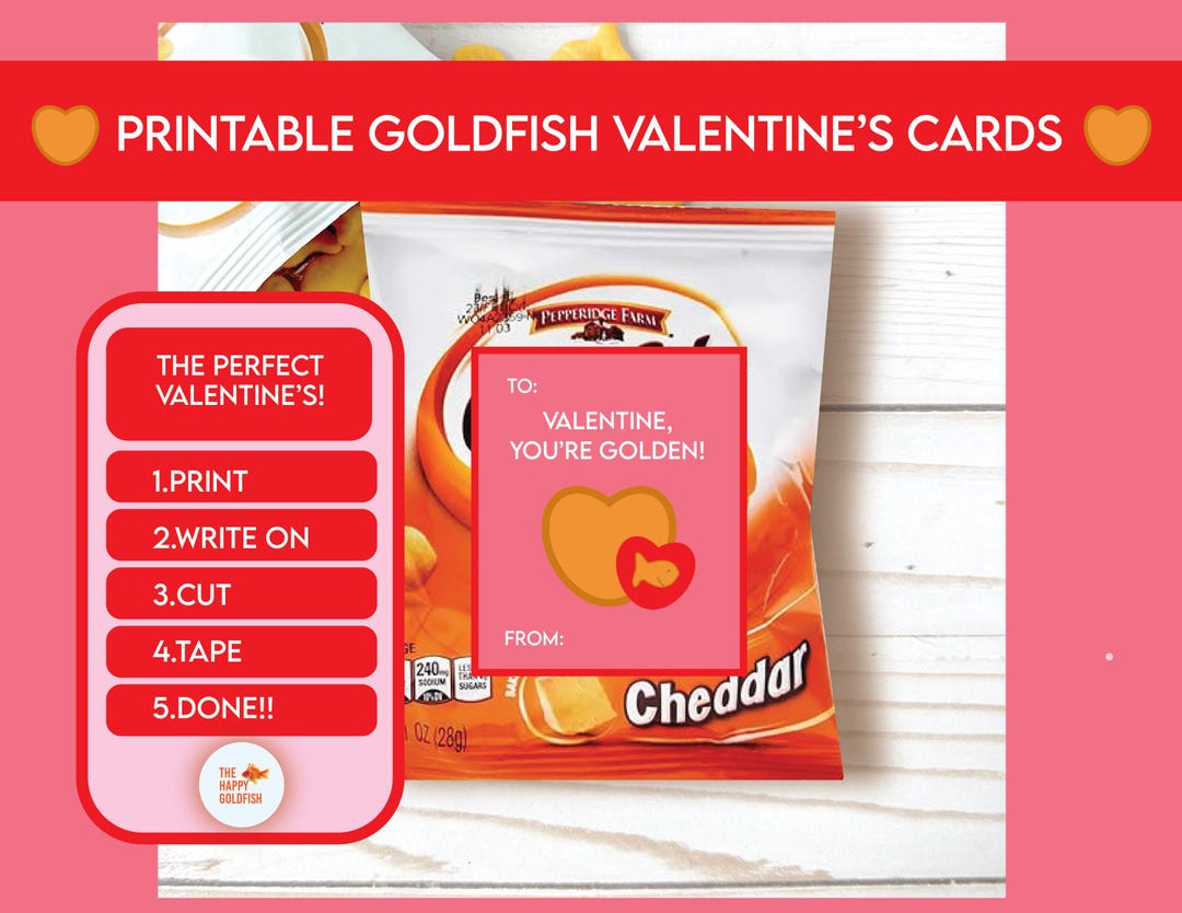 Printable Goldfish Valentine's Day Cards, Classroom Valentine Goldfish ...
