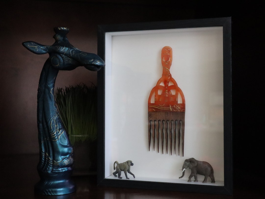 Rising Sun Adinkra Afrikomb in Golden Hour Orange Comb Mounted in 8x10 ...